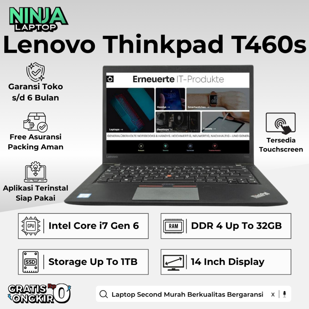 Jual Laptop 14" Lenovo Thinkpad T460s T460 Core i7 Gen 6 Ram 32GB SSD ...