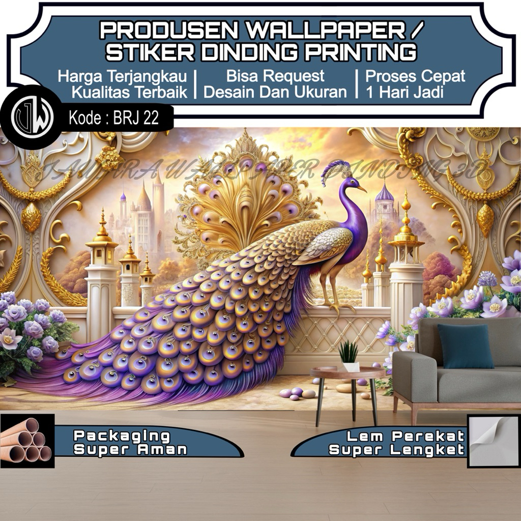 Jual Wallpaper Dinding 3D Custom Burung Merak Untuk Dekorasi Rumah ...