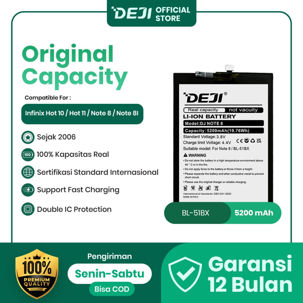 Jual DEJI Baterai BL-51BX FOR INFINIX HOT 10 / HOT 11 / NOTE 8 / NOTE ...