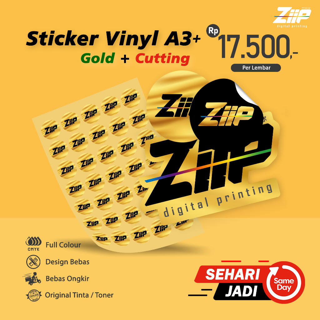 Jual Cetak Sticker Label Vinyl Gold A3+ Include Cutting | Shopee Indonesia