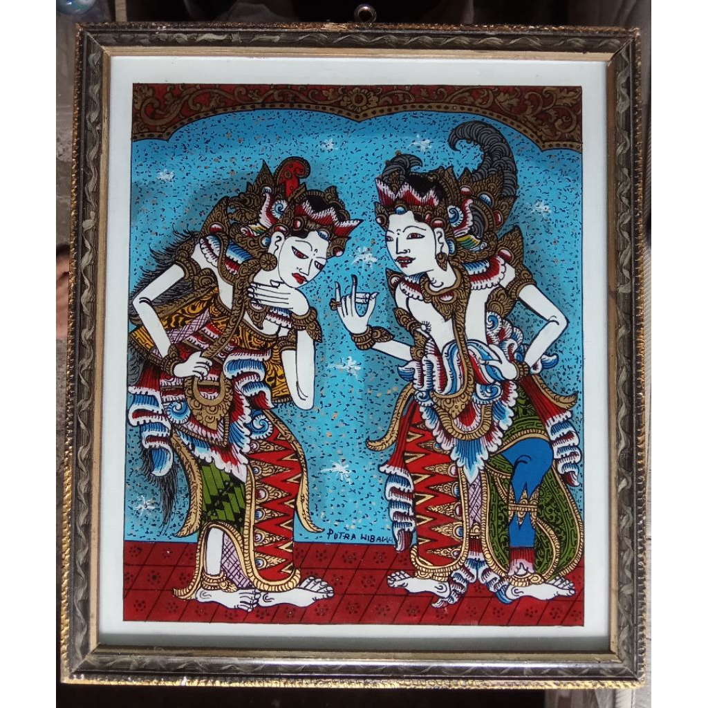 Jual Lukisan wayang kaca yang menggambarkan saat Dewi Subadra di pinang ...