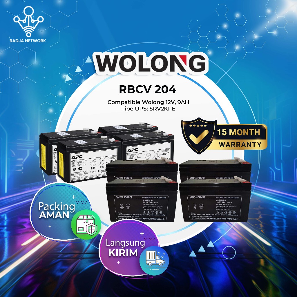Jual RBCV204 Battery Competible For UPS APC 6-GMF-9. Baterai WOLONG 12V ...