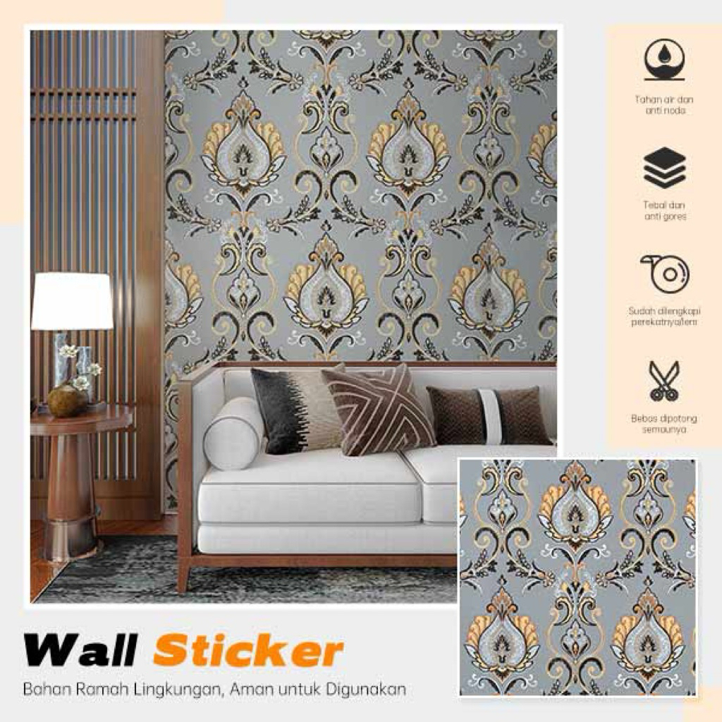 Jual Wallpaper Sticker Dinding K1273 Motif Batik Abu-Abu | Shopee Indonesia