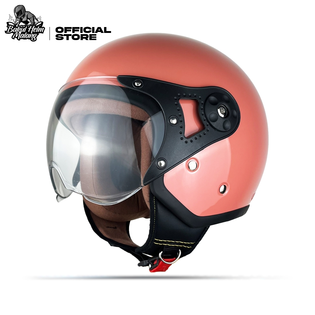Jual Helm Retro NIELS Hijab Friendly Half Face Pink Coral Helem Wanita ...