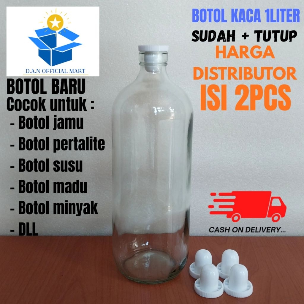 Jual botol kaca 1liter termurah / botol 1liter isi 2pcs / botol bensin ...