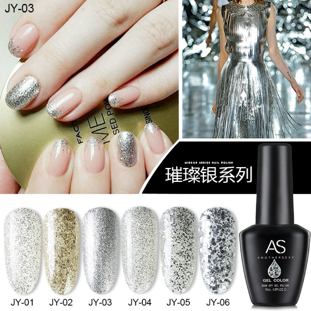 Jual AS Nail Gel Polish (JY) Mirror Silver Sparkle Series – Metallic ...