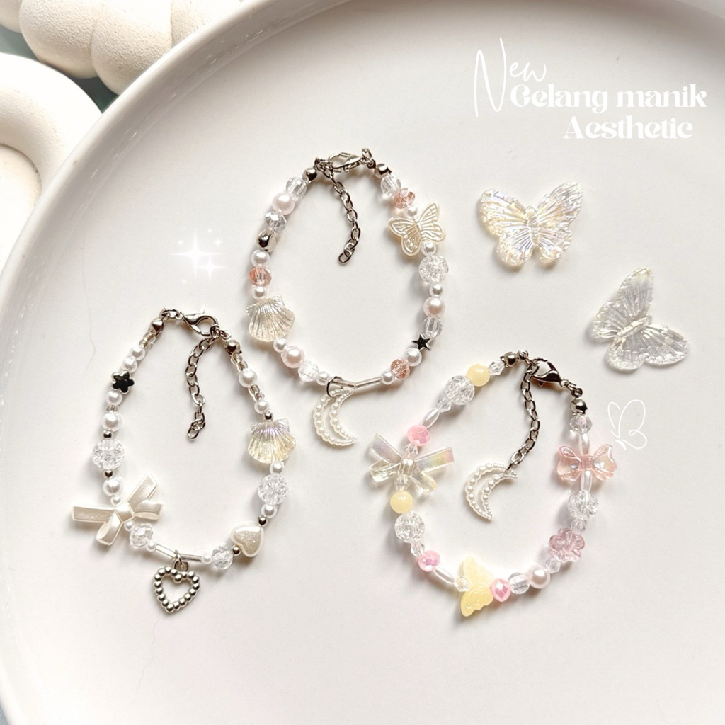 Jual Gelang manik manik mutiara aesthetic simple lucu/gelang rantai ...