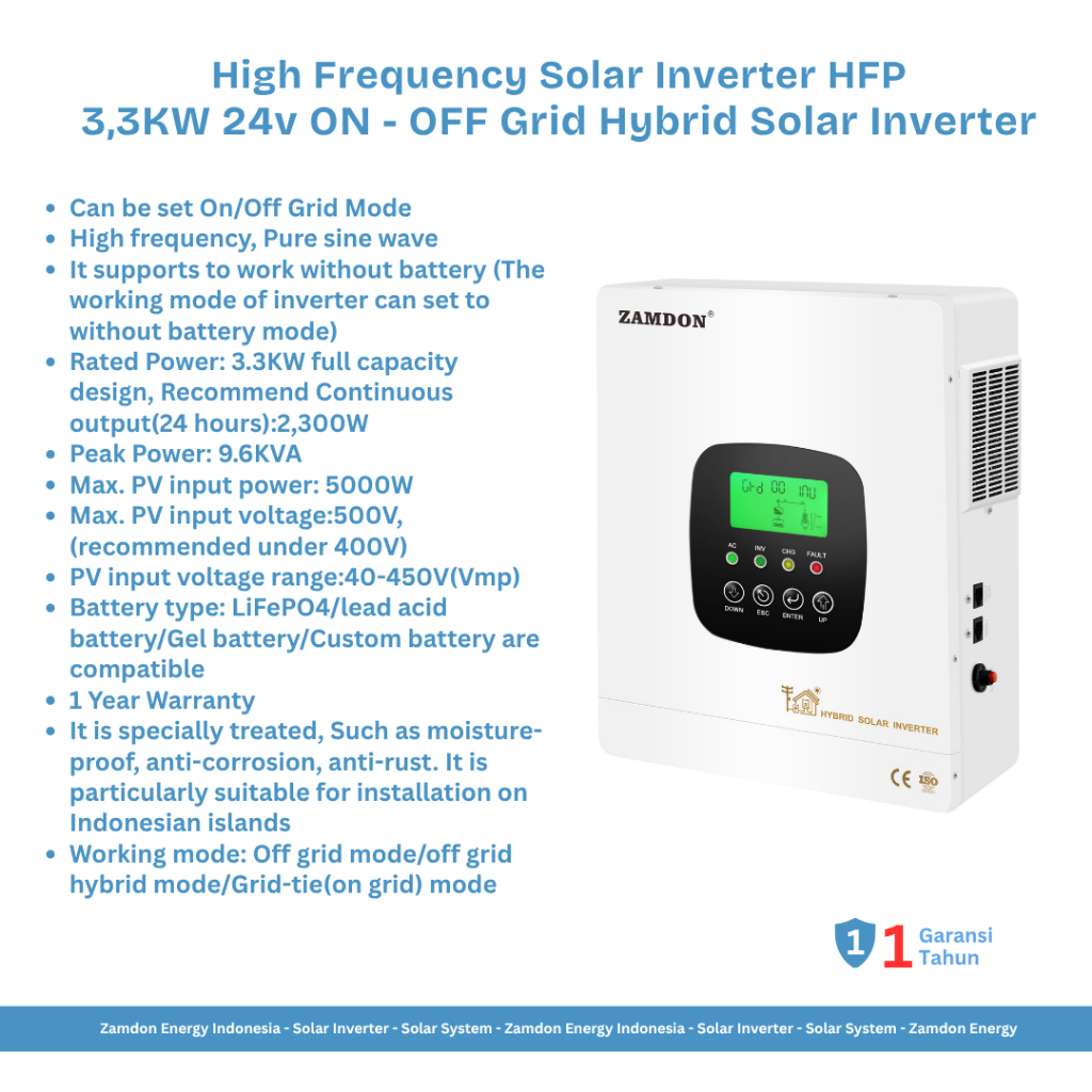 Jual ZAMDON High Frequency 4000VA 3300W 24V ON & Off Grid Hybrid Solar ...