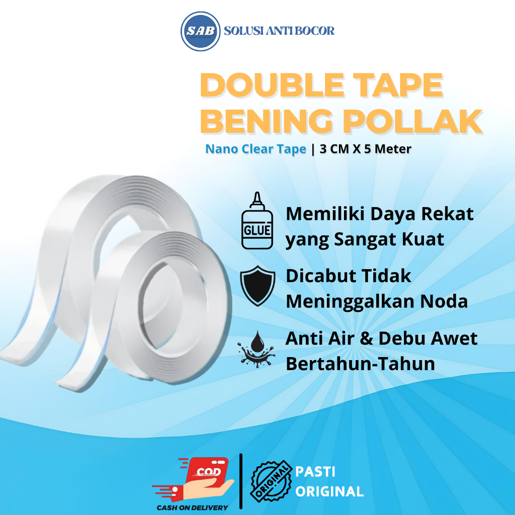 Jual Double Tape Perekat Dinding Doble Tip Super Kuat Nano Tape Bening ...
