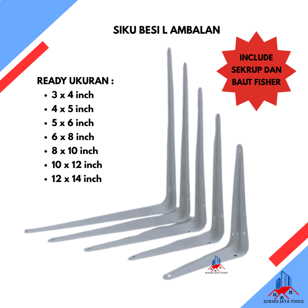 Jual Siku Besi L Rak Dinding Besi Kayu Ambalan uk 3 x 4 inch hingga 12 ...