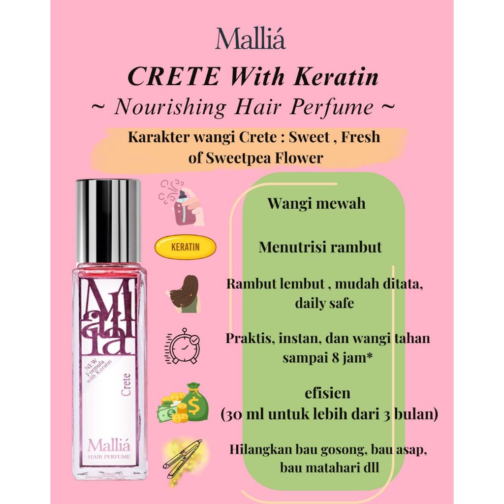Jual NEW FORMULA Mallia Hair Perfume Crete dengan Keratin/ Parfum ...