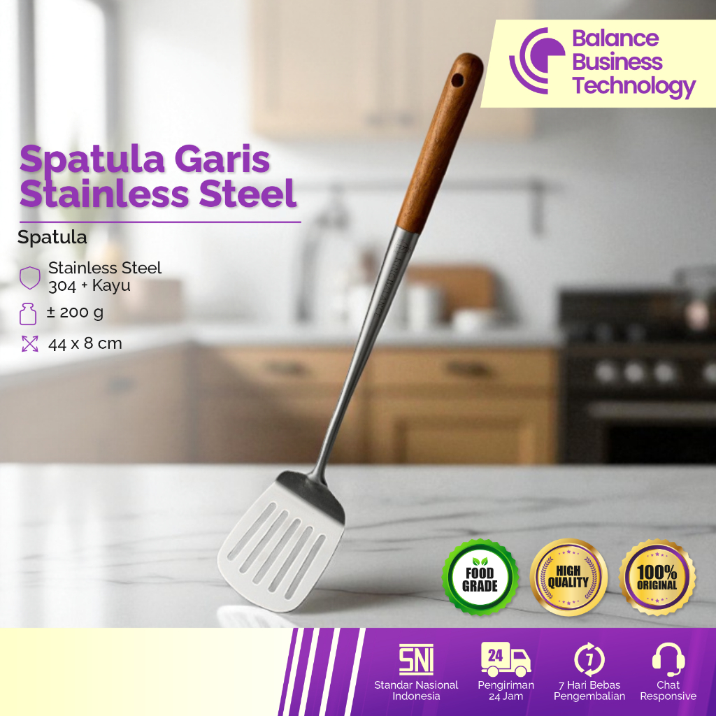 Jual King Balance Spatula Garis Stainless Steel K16-4 Gagang Kayu Anti ...