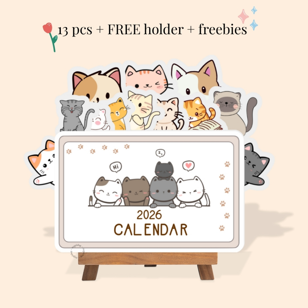 Jual Kalender Kucing 2026 Aesthetic - Cats calendar FREE kayu penyangga ...