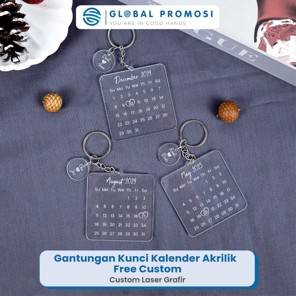 Jual TANPA PO Gantungan Kunci Kalender Akrilik Custom Nama dan Tanggal ...