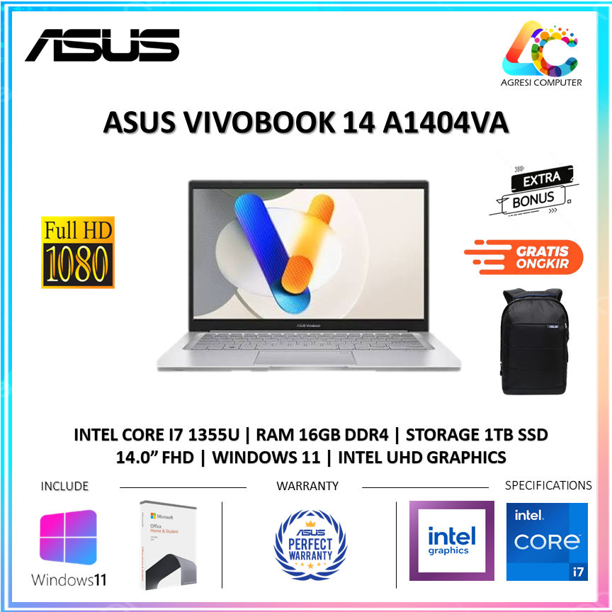 Jual Asus Vivobook 14 A1404VA I7 1355U 16GB 1TB W11+OHS+M365B 14.0FHD ...
