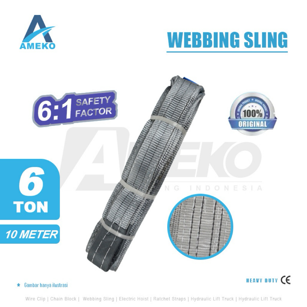Jual WEBBING SLING KAPASITAS 6 TON x 10 METER (6.1) - AMEKO | Shopee ...