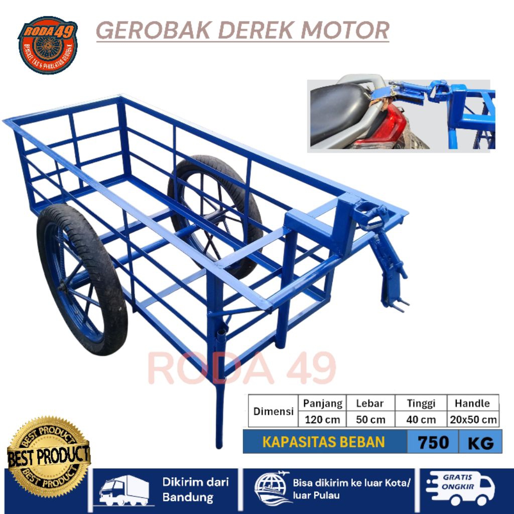 Jual Gerobak tarik motor / TOW CART / Gerobak Derek / ukuran 120x50x40 ...