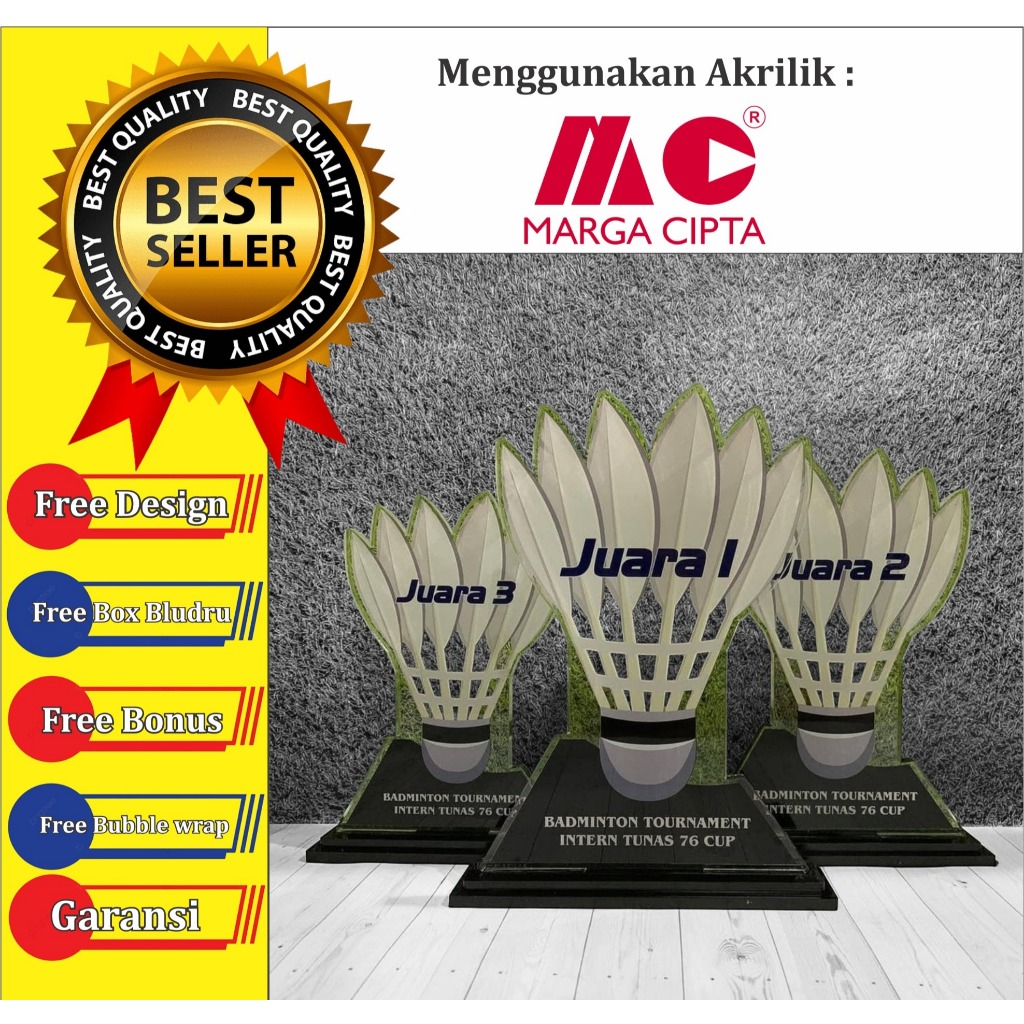 Jual Plakat Badminton, Trophy bulu tangkis, Piala badminton Custom ...
