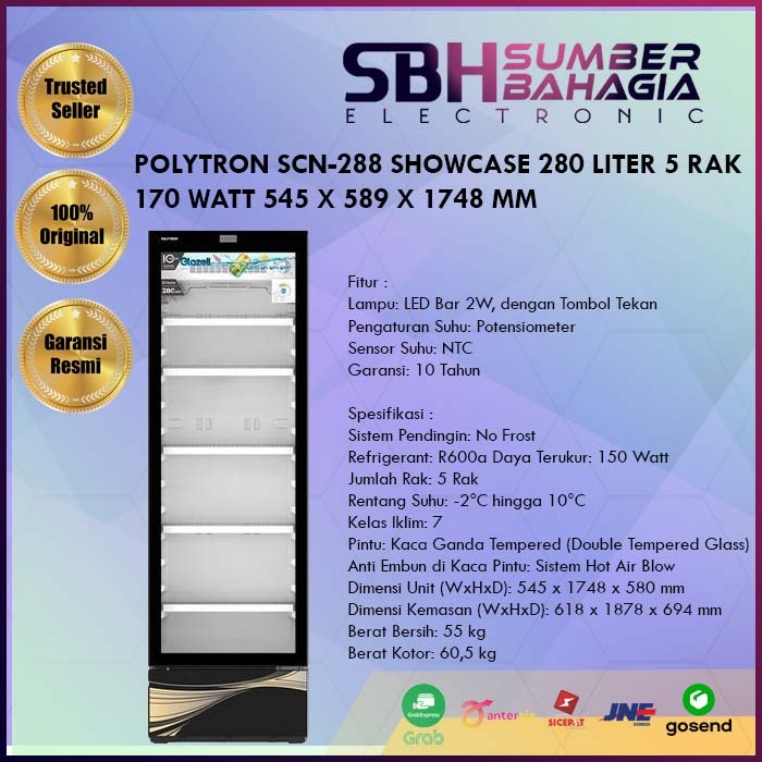 Jual POLYTRON SCN-288 SHOWCASE 280 LITER 5 RAK 170 WATT 545 X 589 X ...