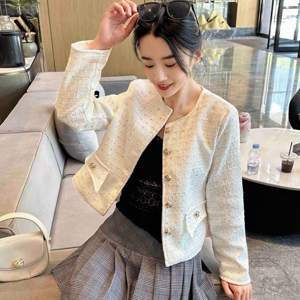 Jual Susana Mall Blazer Pendek Putih Trendi Kerah Bulat Lengan Panjang ...