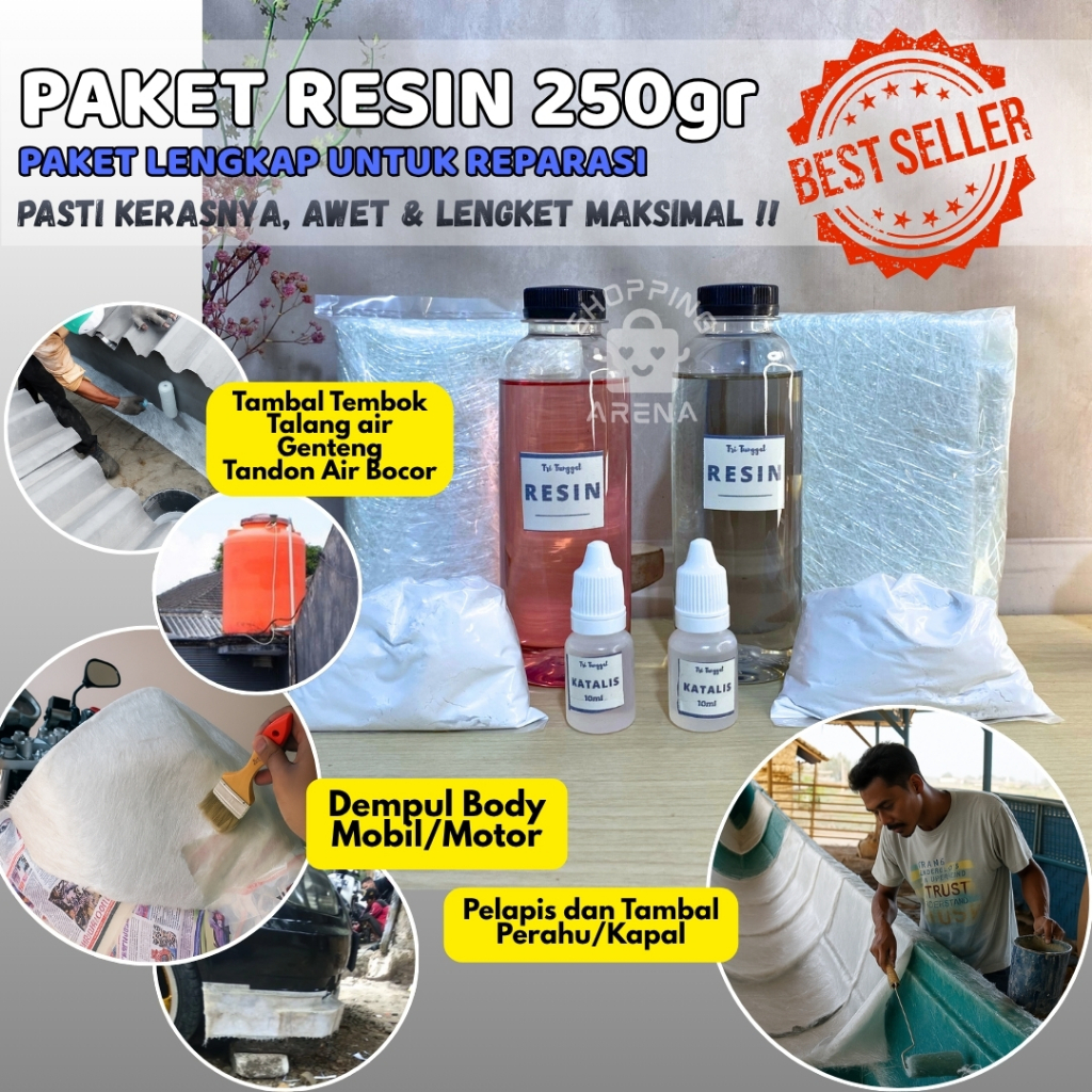 Jual PAKET RESIN 250 GRAM Resin Recine Resine Fiberglass Mika Glass ...