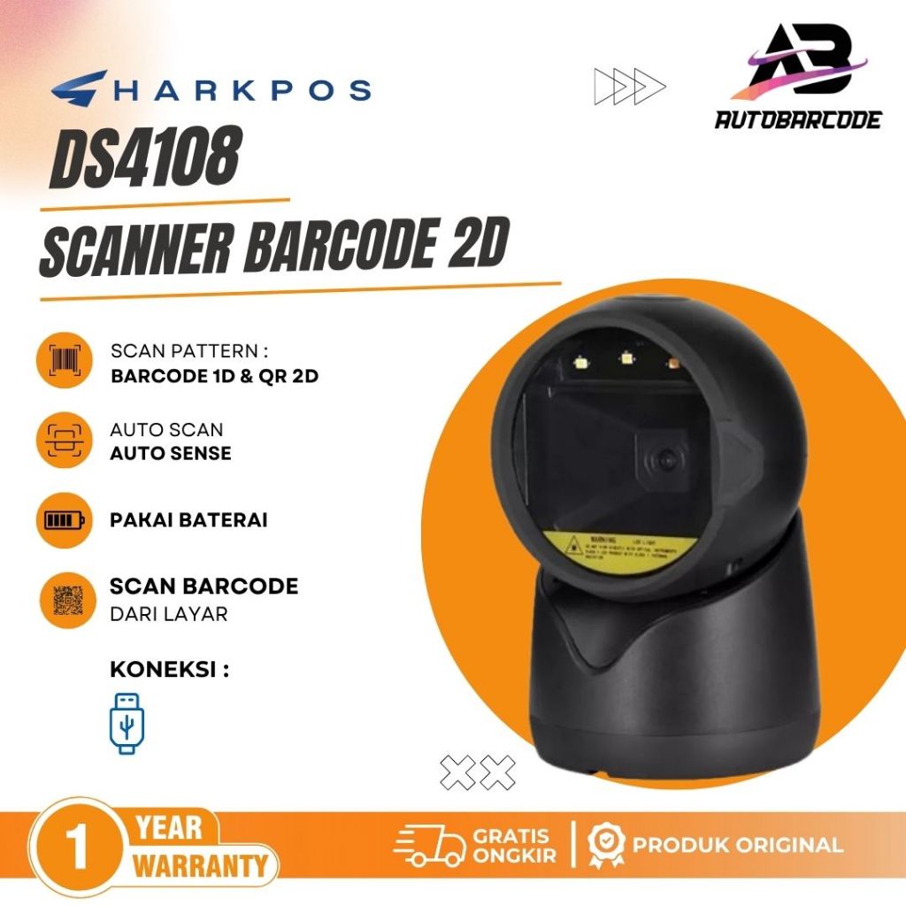 Jual Scanner Barcode 2D Omni Sharkpos DS4108 Usb Qris Efaktur ...