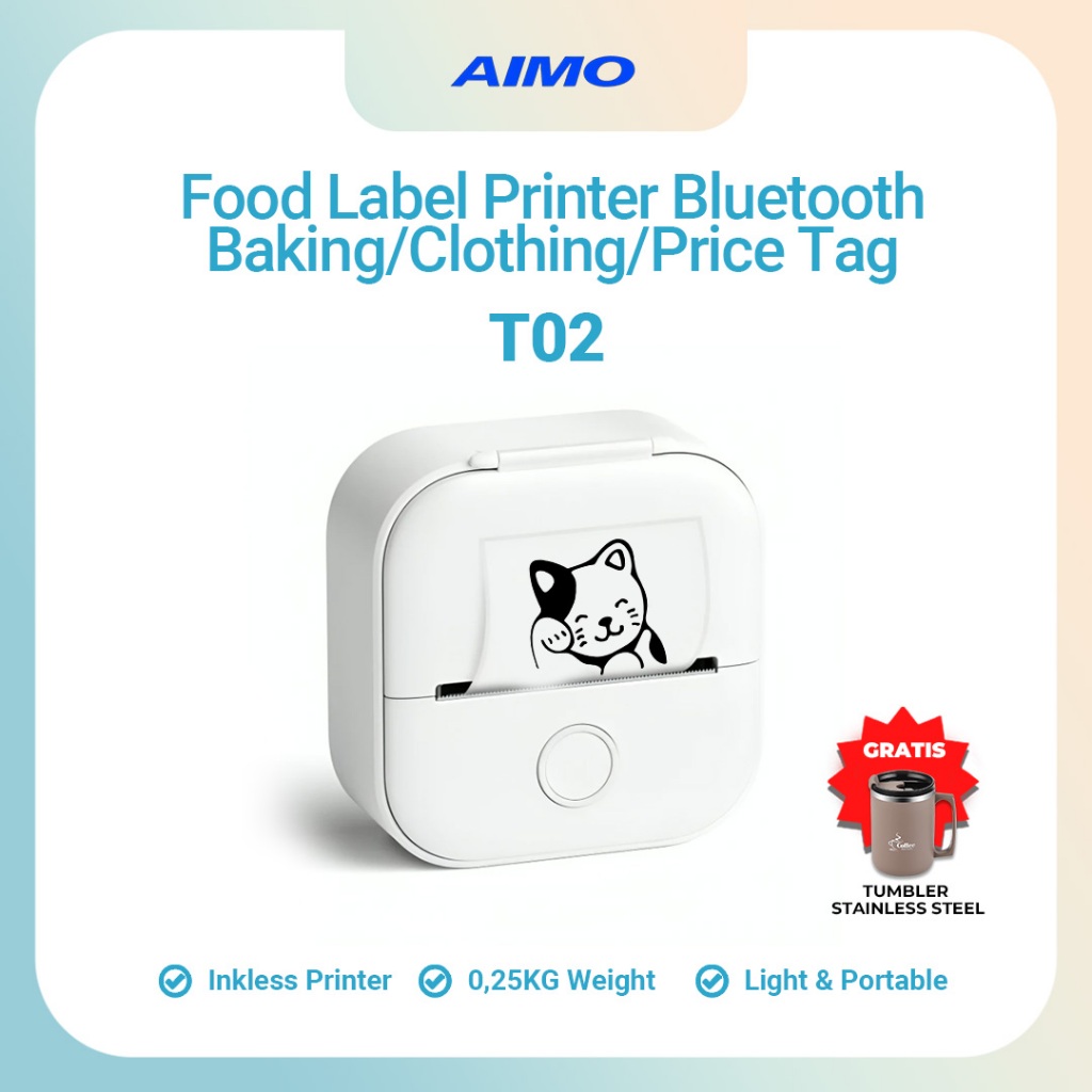 Jual AIMO T02 Mini Printer Bluetooth Thermal Sticker Inkless Portable ...
