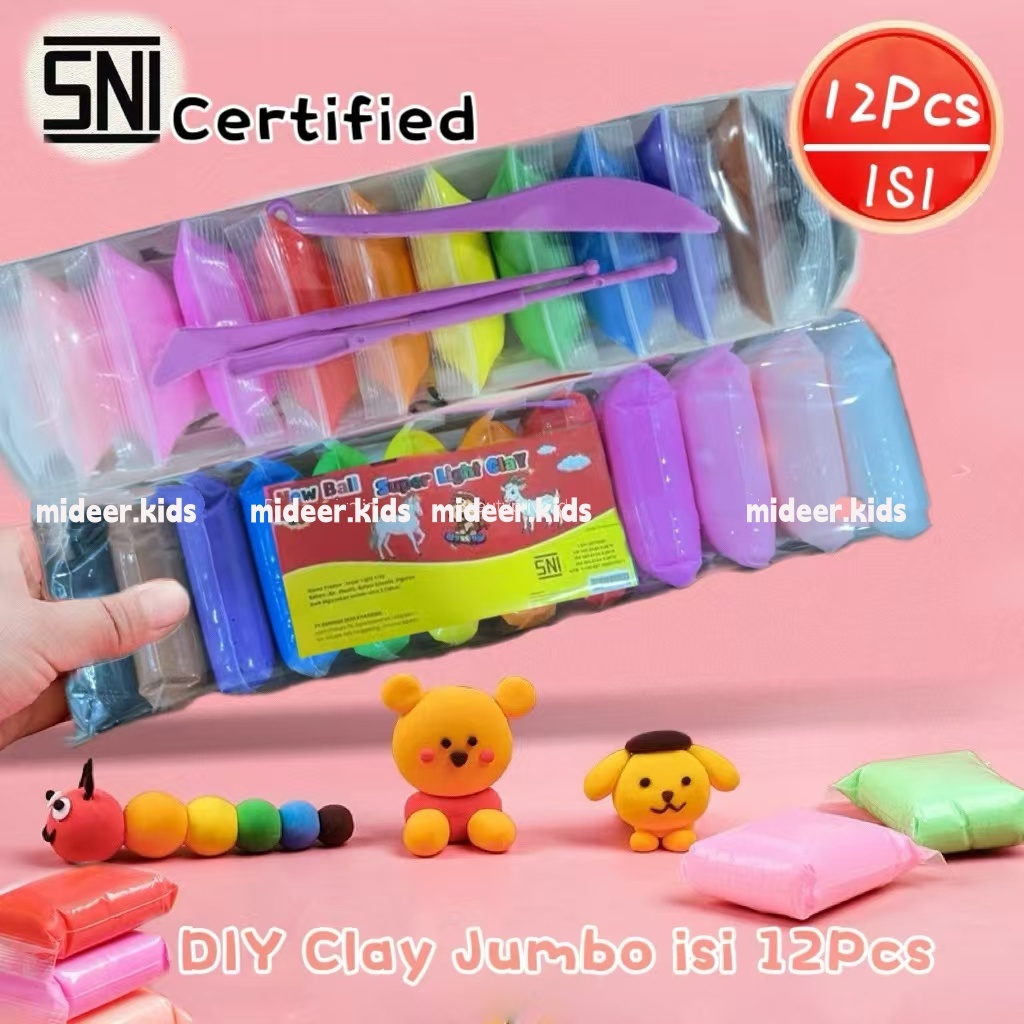 Jual Clay Jumbo Clay Mainan anak isi 12 pcs jumbo SNI Clay Polymer ...