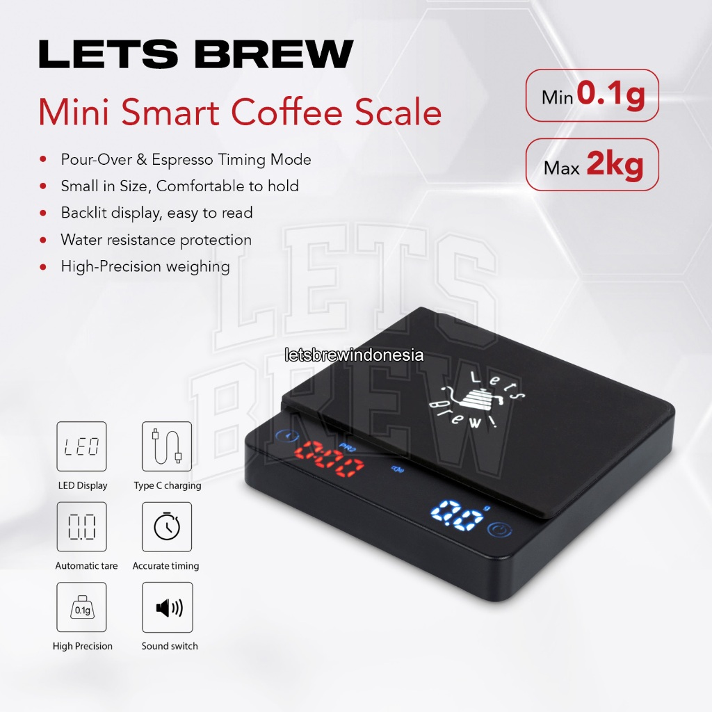 Jual Lets Brew Digital Mini Smart Coffee Scale Espresso with Timemore ...