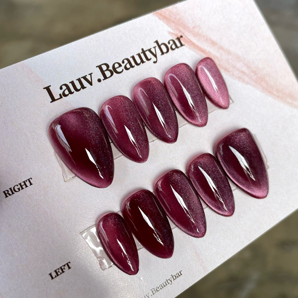 Jual Cateye Burgundy Glass Nails Vol.2 - Press on Nails Lauv.Beautybar ...