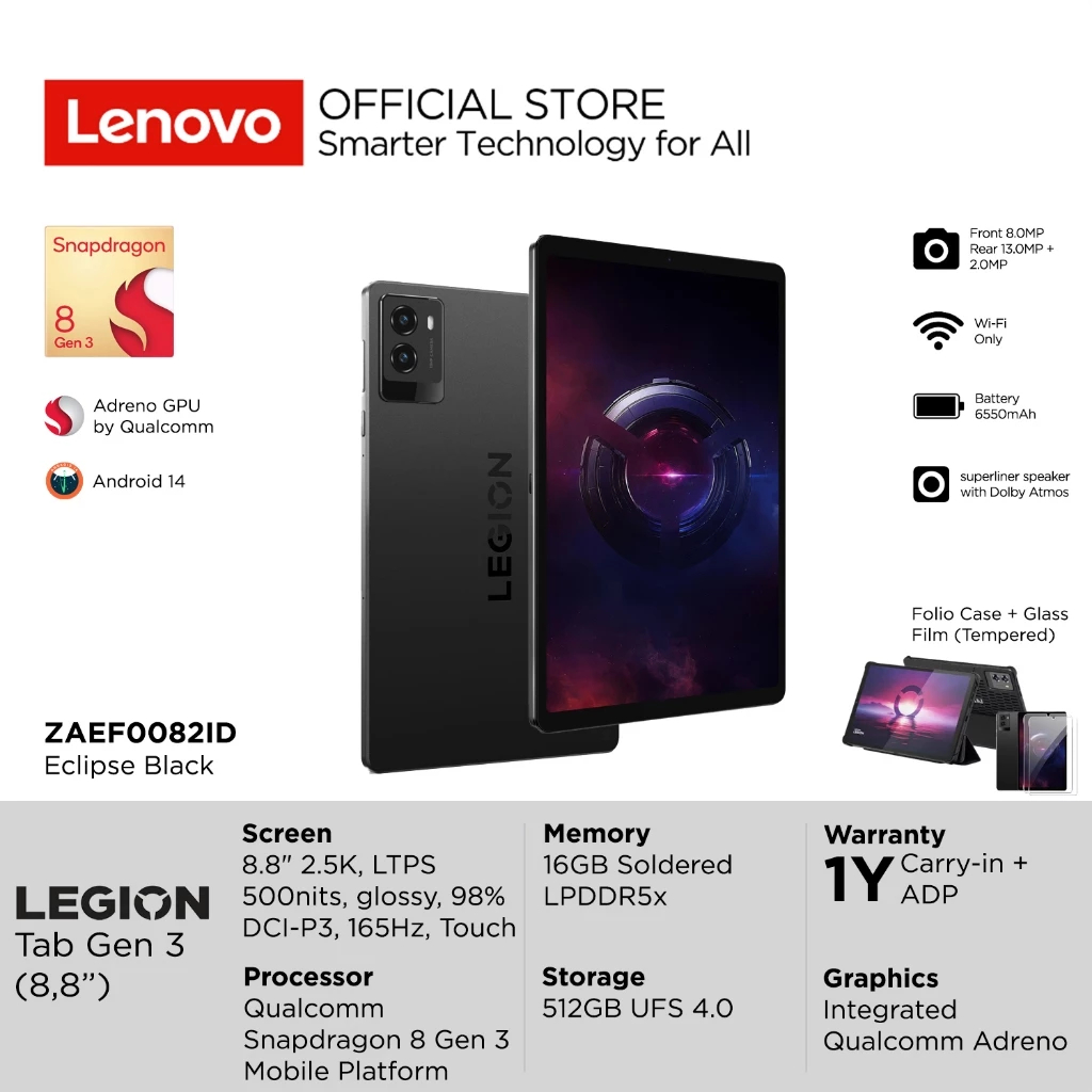 Jual Lenovo Legion Tab Gen 3 82ID 16+512DGB Wi-Fi Only Snapdragon 8 Gen ...