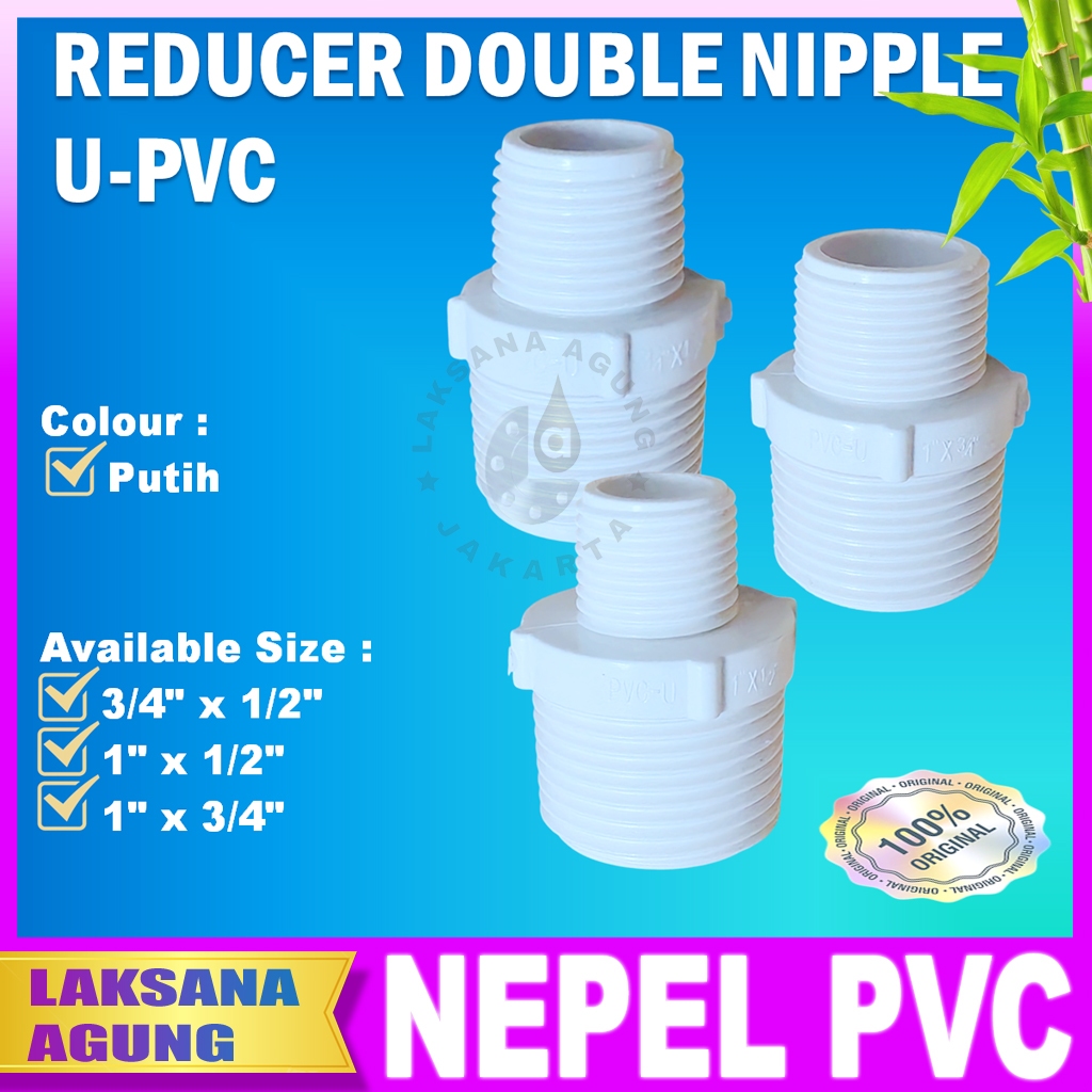 Jual [PVC] Reducer Double nepel pvc 1/2 x 3/4" inch | Vlok Nipple drat ...