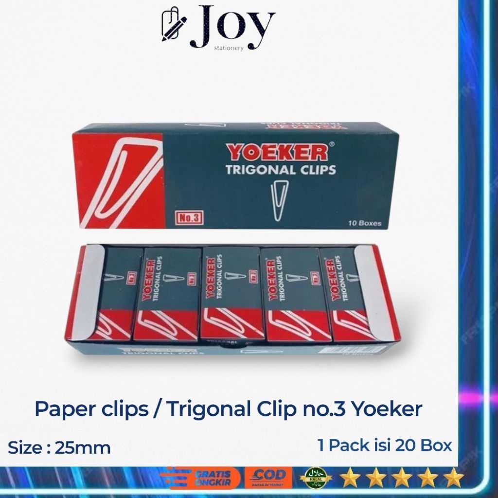 Jual Trigonal Paper Clips No 3 Yoeker 10 Box (1 Pack) | Shopee Indonesia