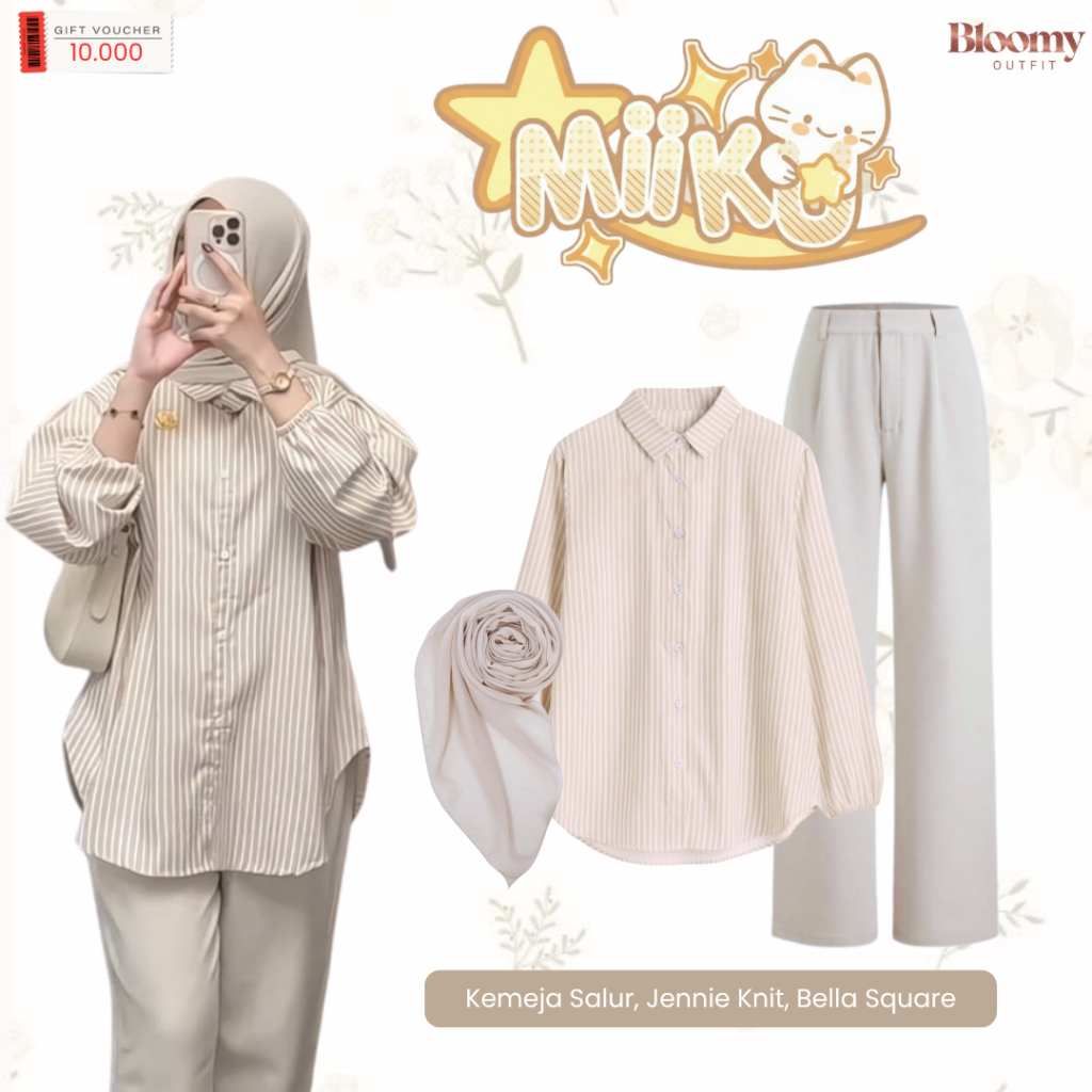 Jual Outfit 3 in 1 Remaja Kekinian | Kemeja Salur + Jennie Knit + Bella ...