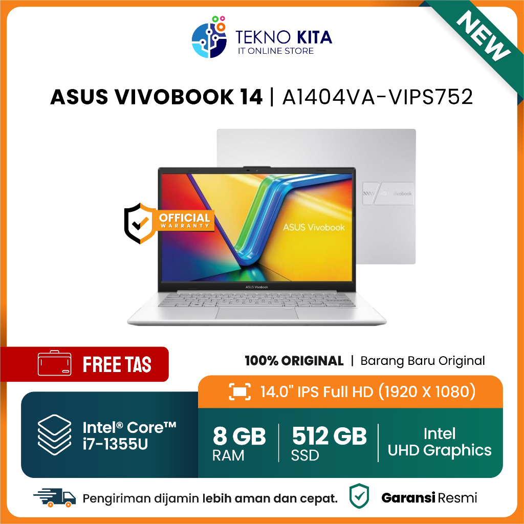 Jual Laptop Asus Vivobook 14 A1404VA-VIPS752 [i7-1355U | RAM 8GB | SSD ...