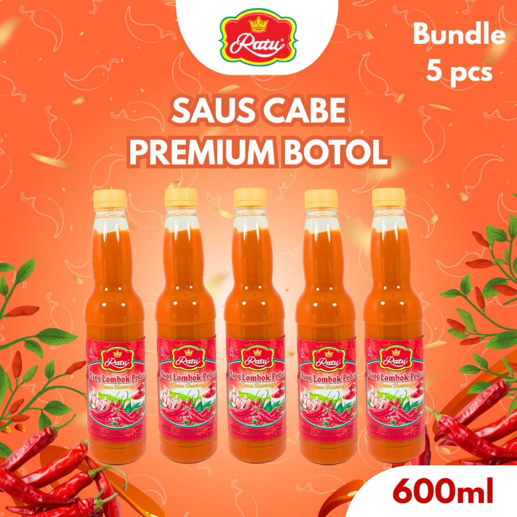 Jual SAOS CABE PREMIUM RATU KEMASAN BOTOL 600 ML X 5 | Shopee Indonesia