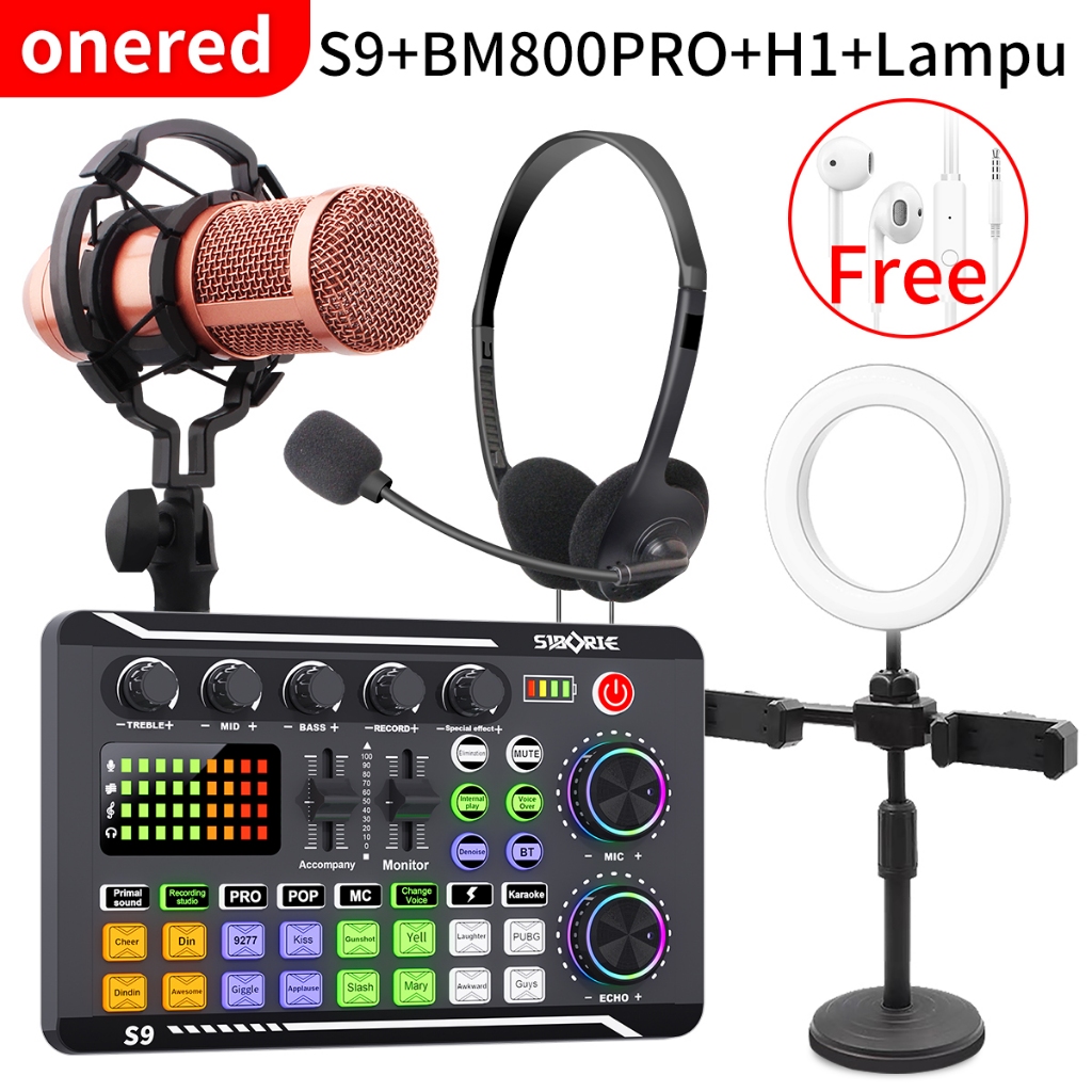 Jual Onered Free headset S9 soundcard+BM800PRO mic+Lampu+H1 headphone ...
