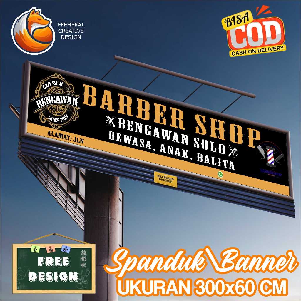 Jual Cetak Spanduk Banner Barbershop 300x60 Cm Free Desain Dan Ukuran ...
