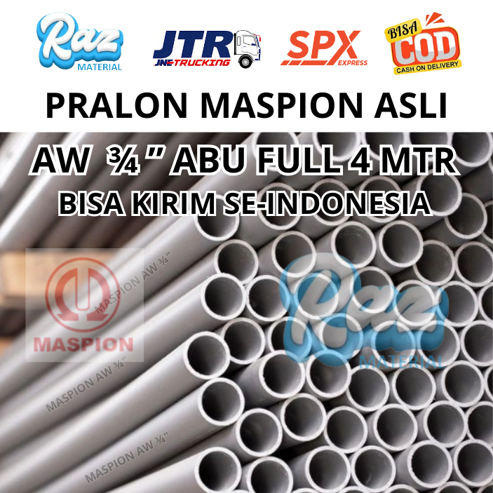 Jual Pipa Air Pralon Pvc MASPION AW ABU 3/4" inch (26 mm) Paralon ...