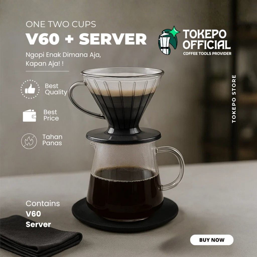 Jual One Two Cups Paket V60 Dripper Coffee Set Server Kaca Filter ...