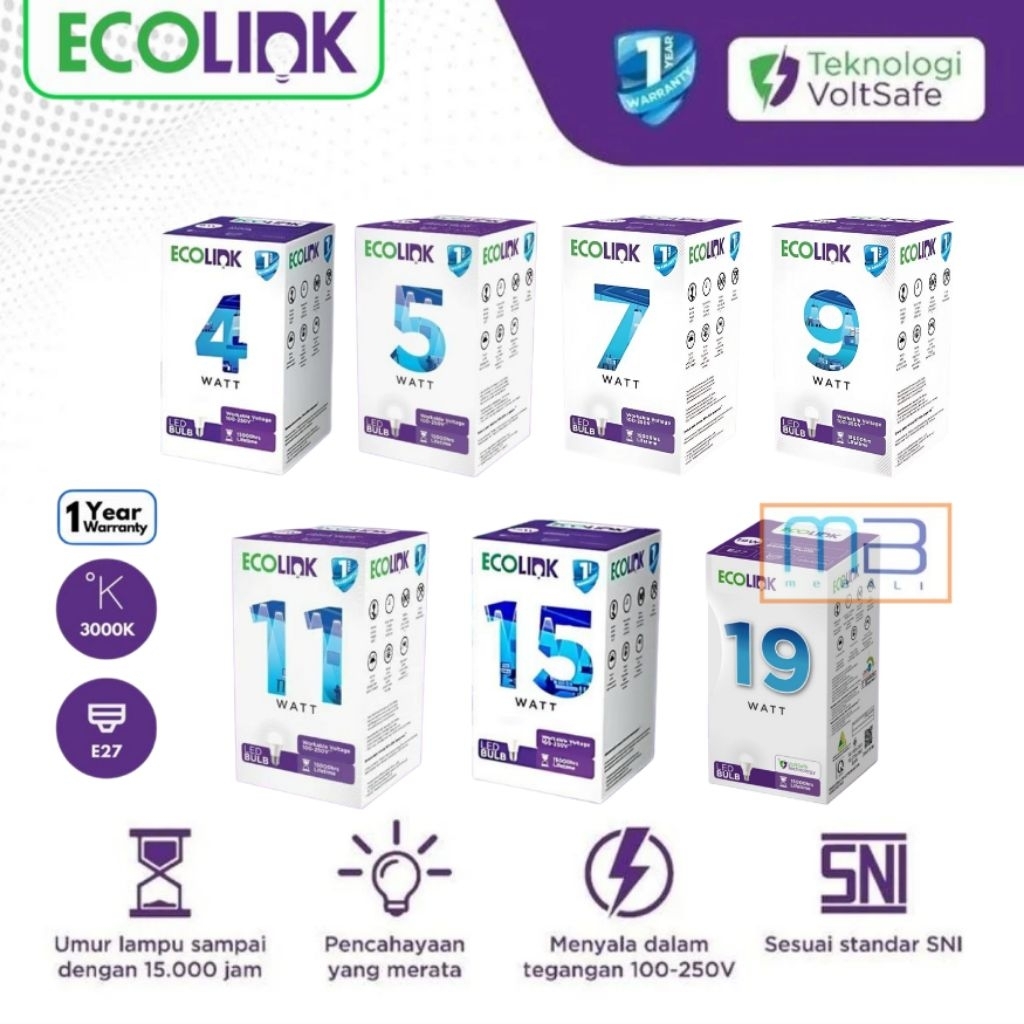 Jual ECOLINK Lampu Led Bulb E27 3000K 4W 5W 7W 9W 11W 15W 19W 3000K ...