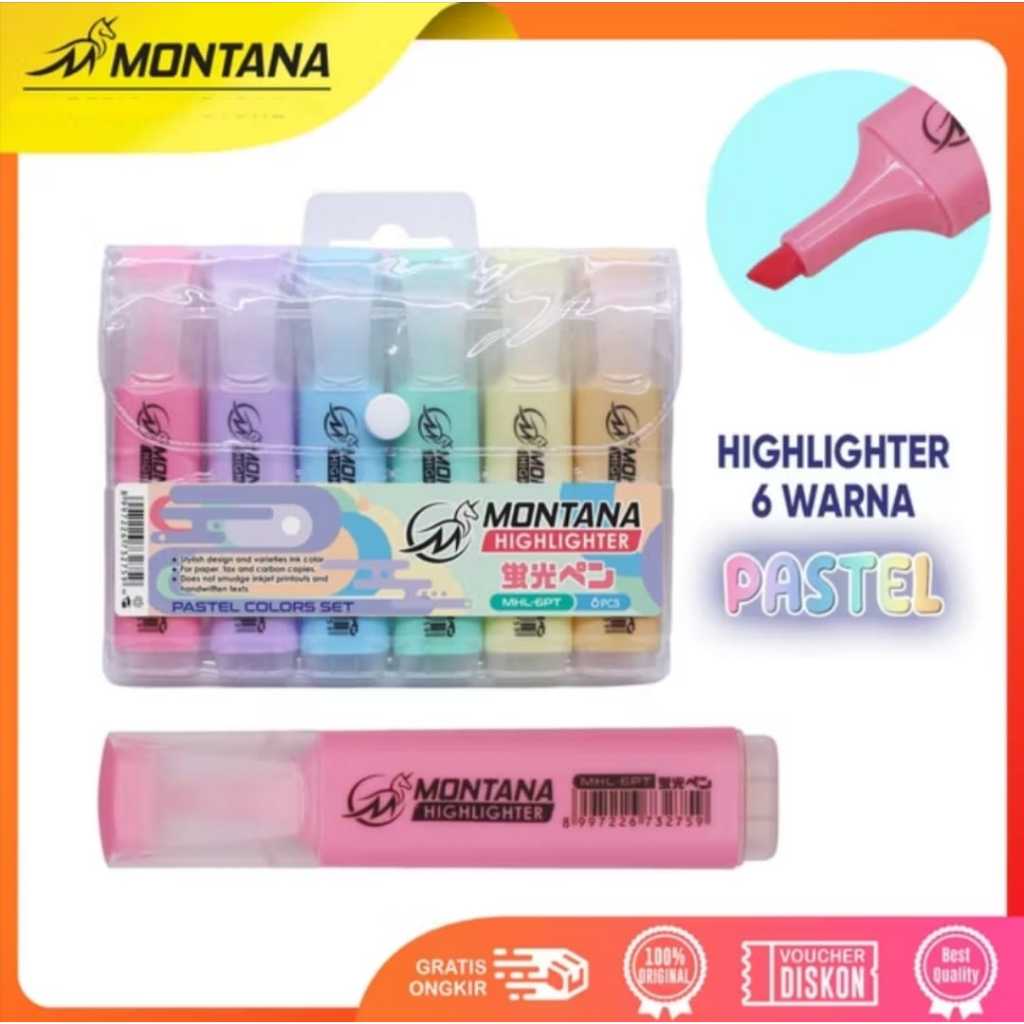 Jual 1 Box 6 pcs Highlighter Warna Pastel set Montana MHL-6PT | Shopee ...