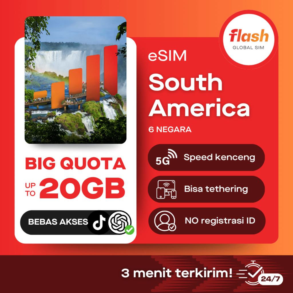 Jual eSIM South America 6 Negara Flash Global SIM Internet eSIM ...