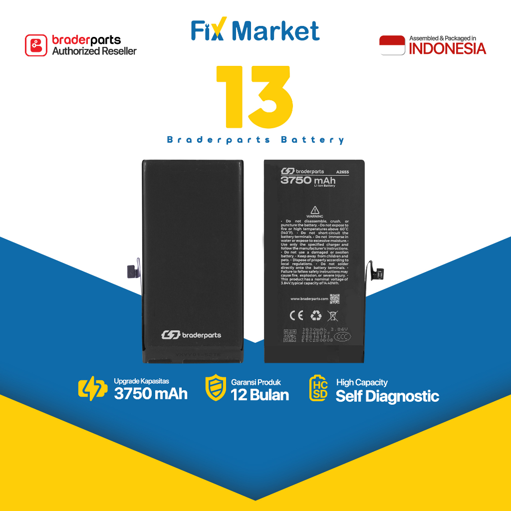 Jual BraderParts Baterai Battery Batre untuk iP13 | Shopee Indonesia