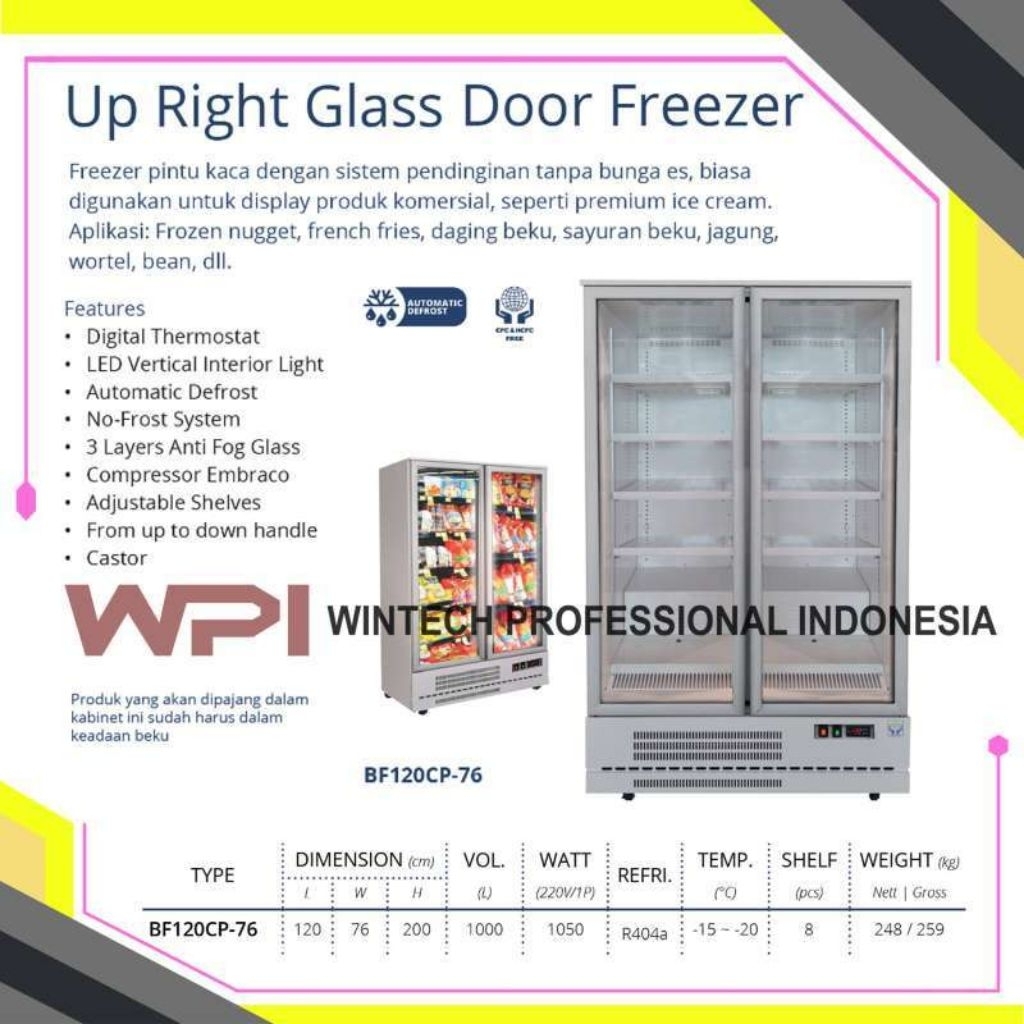 Jual BF120CP-76 Upright Glass Door Freezer - Freezer Showcase untuk ...
