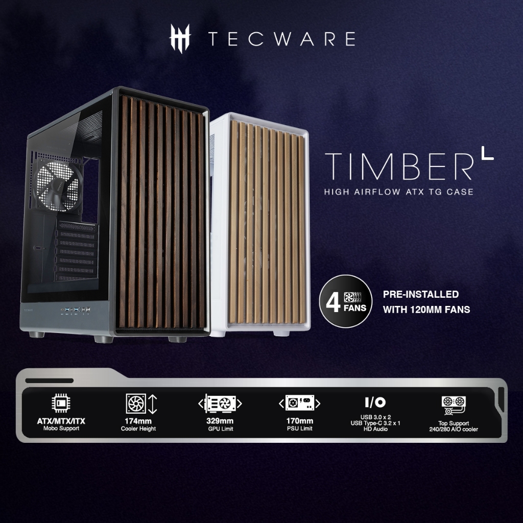 Jual TECWARE Timber L TG ATX Case w/ 4 x 120mm Fans | Shopee Indonesia
