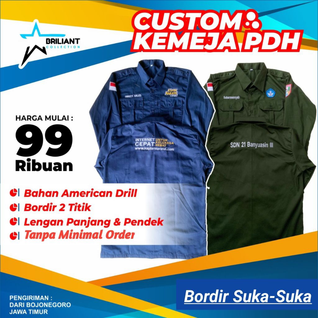 Jual Seragam Kerja PDH / PDL Bordir Satuan Harga Grosir Kemeja Kampus ...