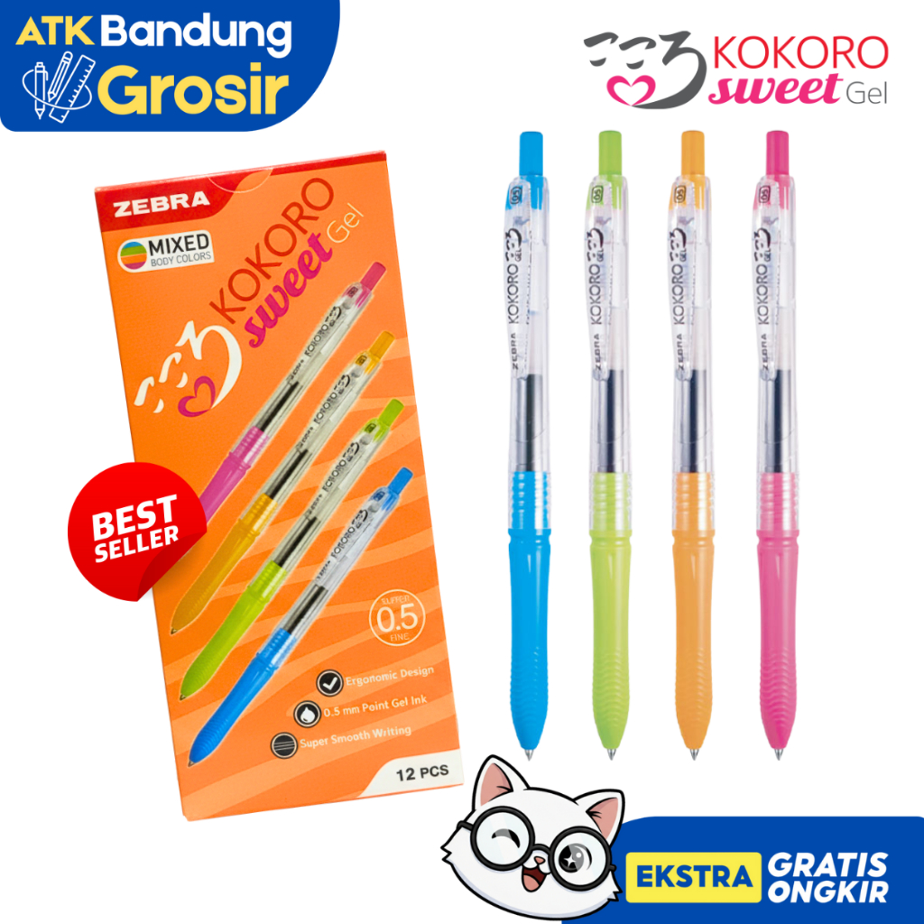 Jual Pulpen Gel Kokoro SWEET 0.5 mm Tinta Hitam Barel Warna Warni ...
