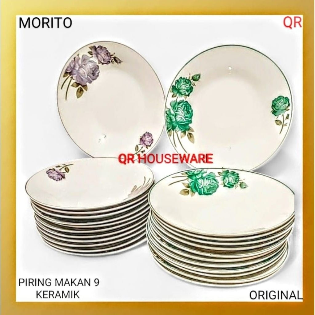 Jual 3 Pcs Piring Makan Keramik Kembang Rose morito 9 inch | Shopee ...