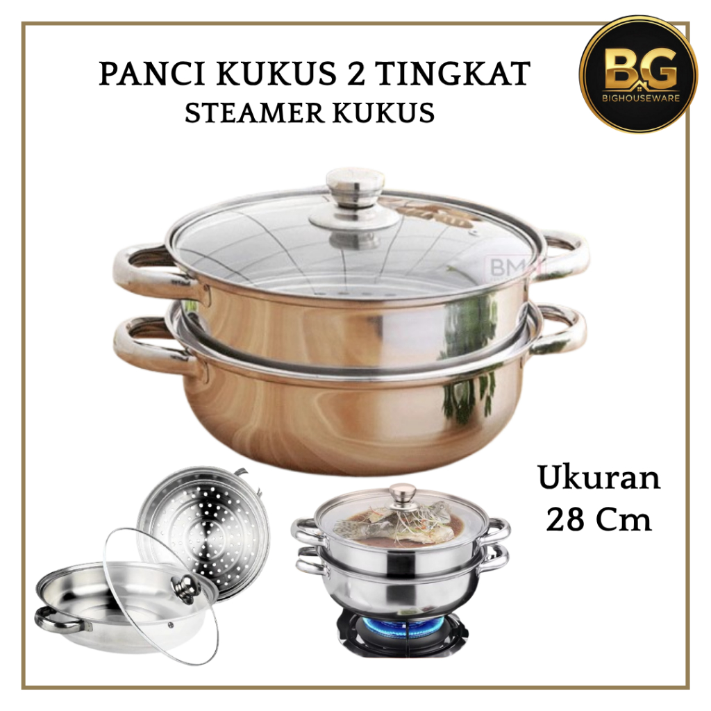 Jual BG - Steamer Stainless Steel Panci Kukus 2 Tingkat - Alat Kukus 4 ...